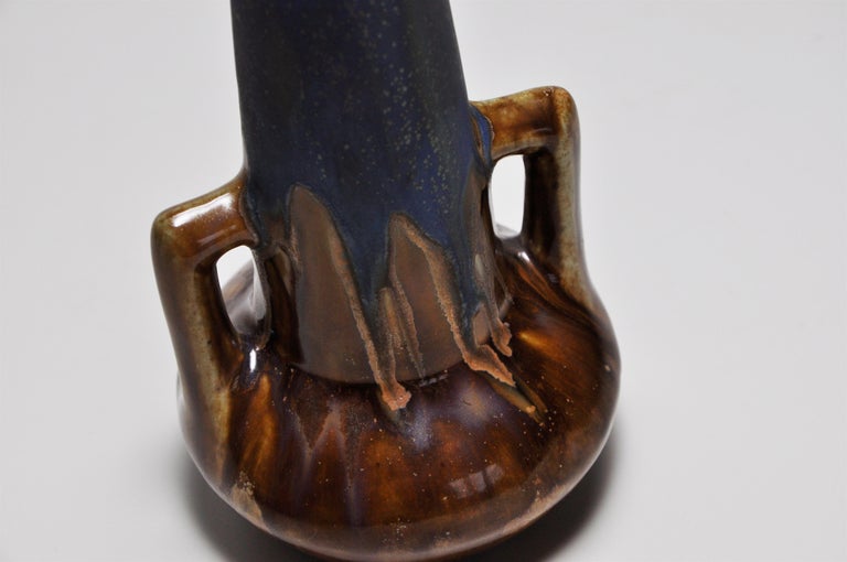 French Art Pottery Metenier Blue Ceramic Vase Pot For Sale at 1stDibs