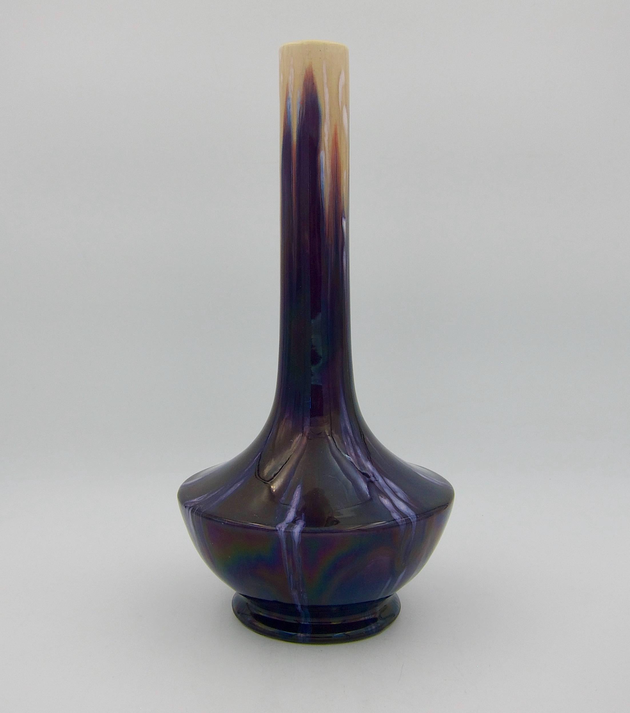 French Purple Flambe Art Pottery Vase with Iridescence For Sale at 1stDibs