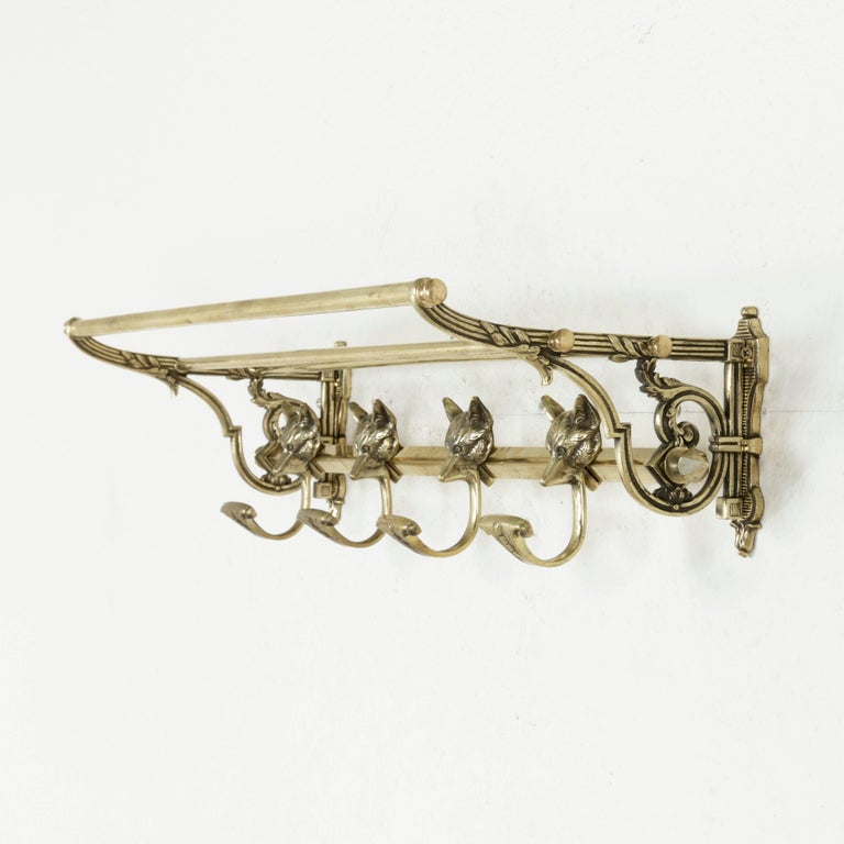 French Artisan-Made Brass Hat and Coat Rack with Four Hooks Featuring ...