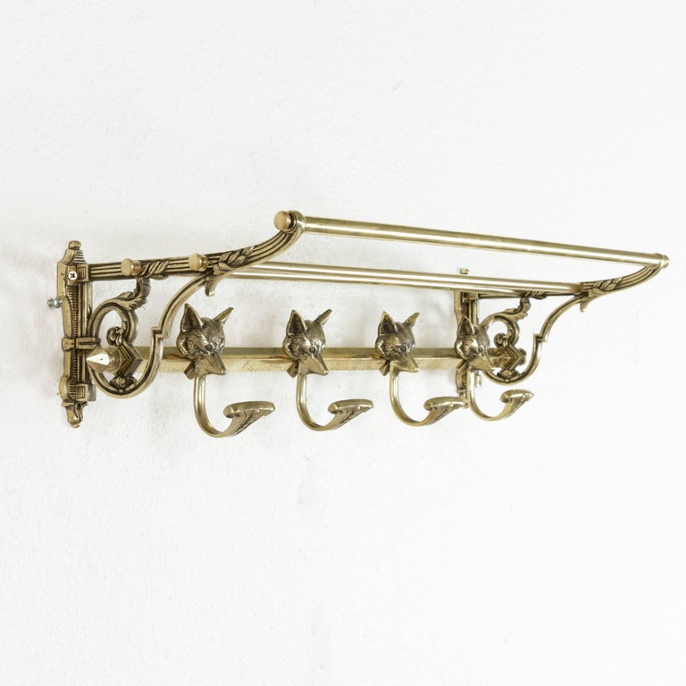 French Artisan-Made Brass Hat and Coat Rack with Four Hooks Featuring ...