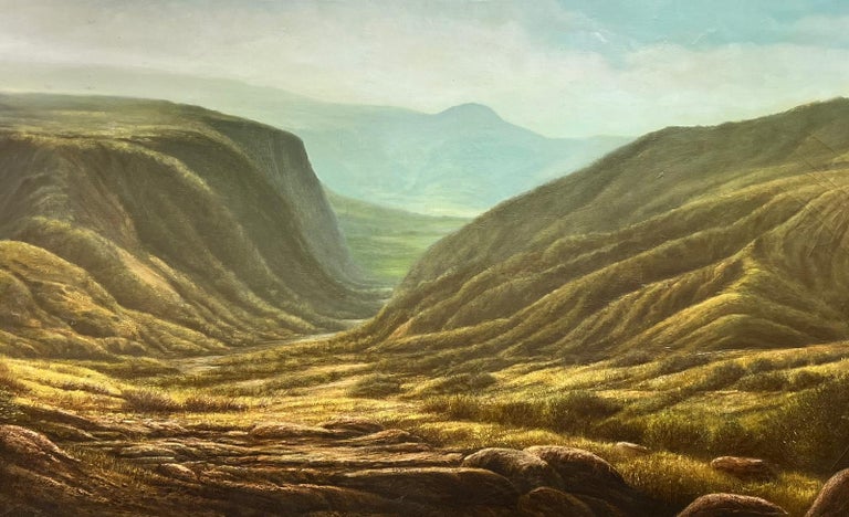 French Artist - Huge French Signed Oil Massive Gorge Landscape Valley ...
