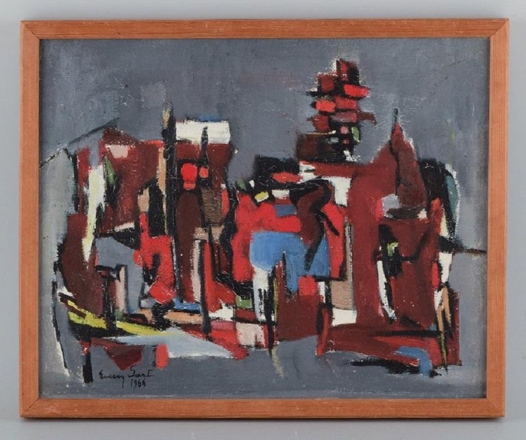 French artist. Abstract composition. Oil on canvas. For Sale at 1stDibs