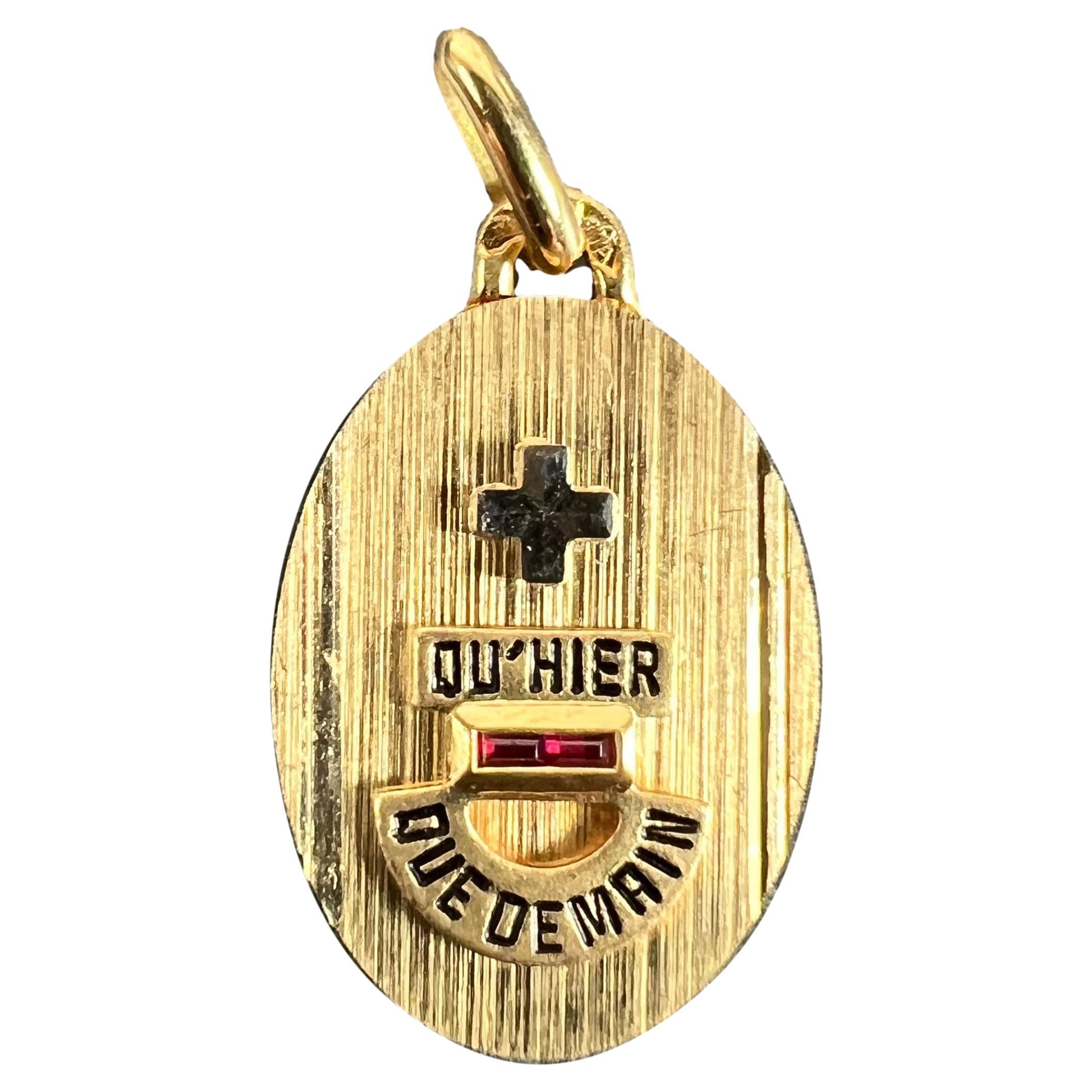 A. Augis 18 Karat Gold Ruby Diamond “Plus Qu'hier” Love Charm Pendant ...