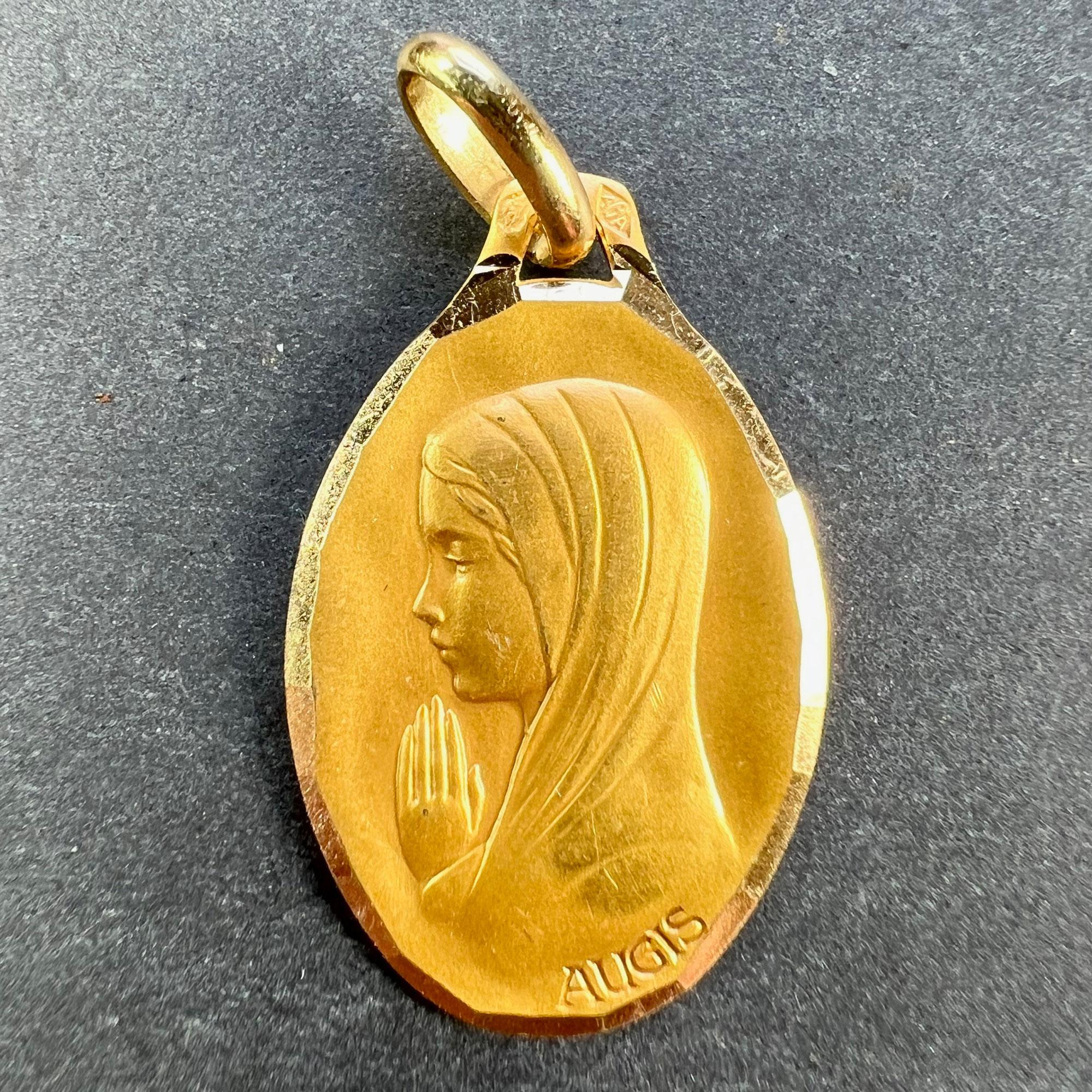 French Augis Virgin Mary 18K Yellow Gold Medal Pendant For Sale at 1stDibs