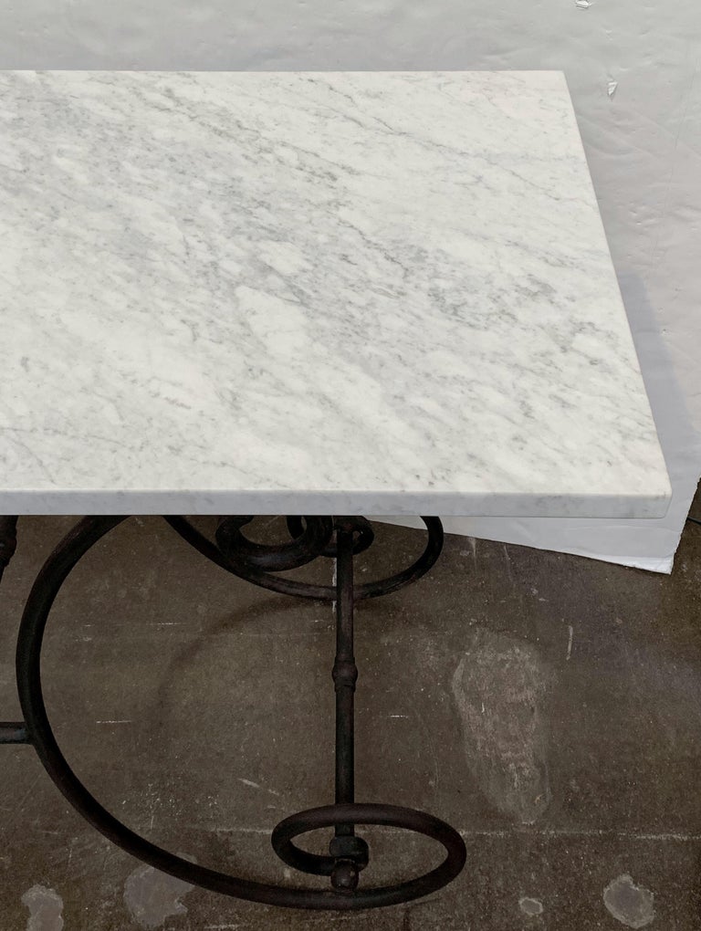 French Baker's Table with Carrara Marble Top and Wrought Iron Base at ...