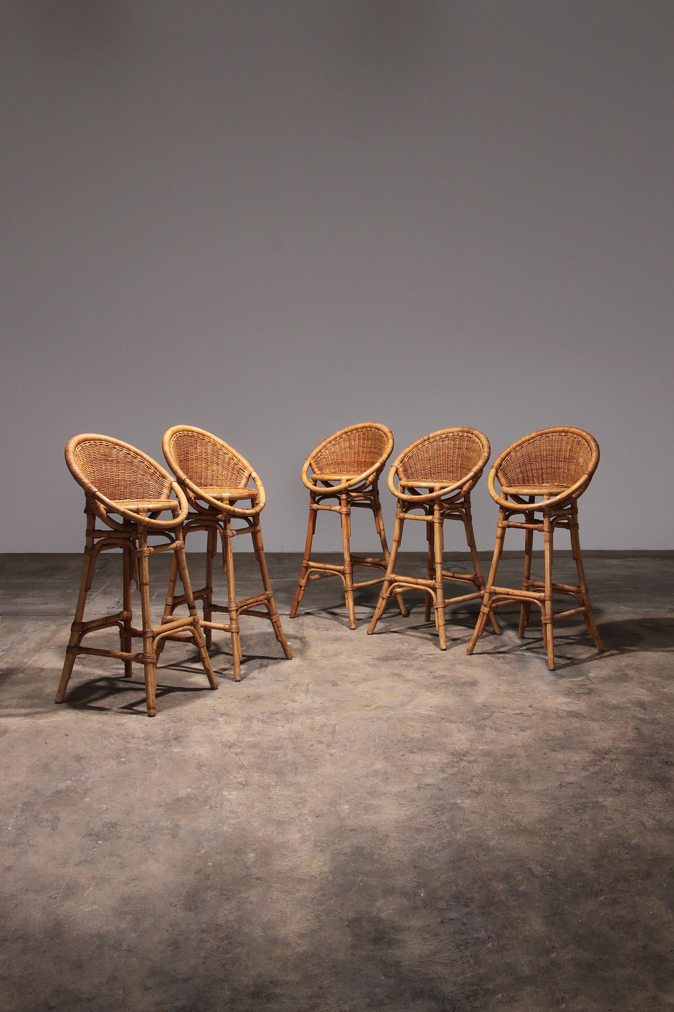 French bar stools in bohemian style with bamboo frame, 1970 For Sale at ...