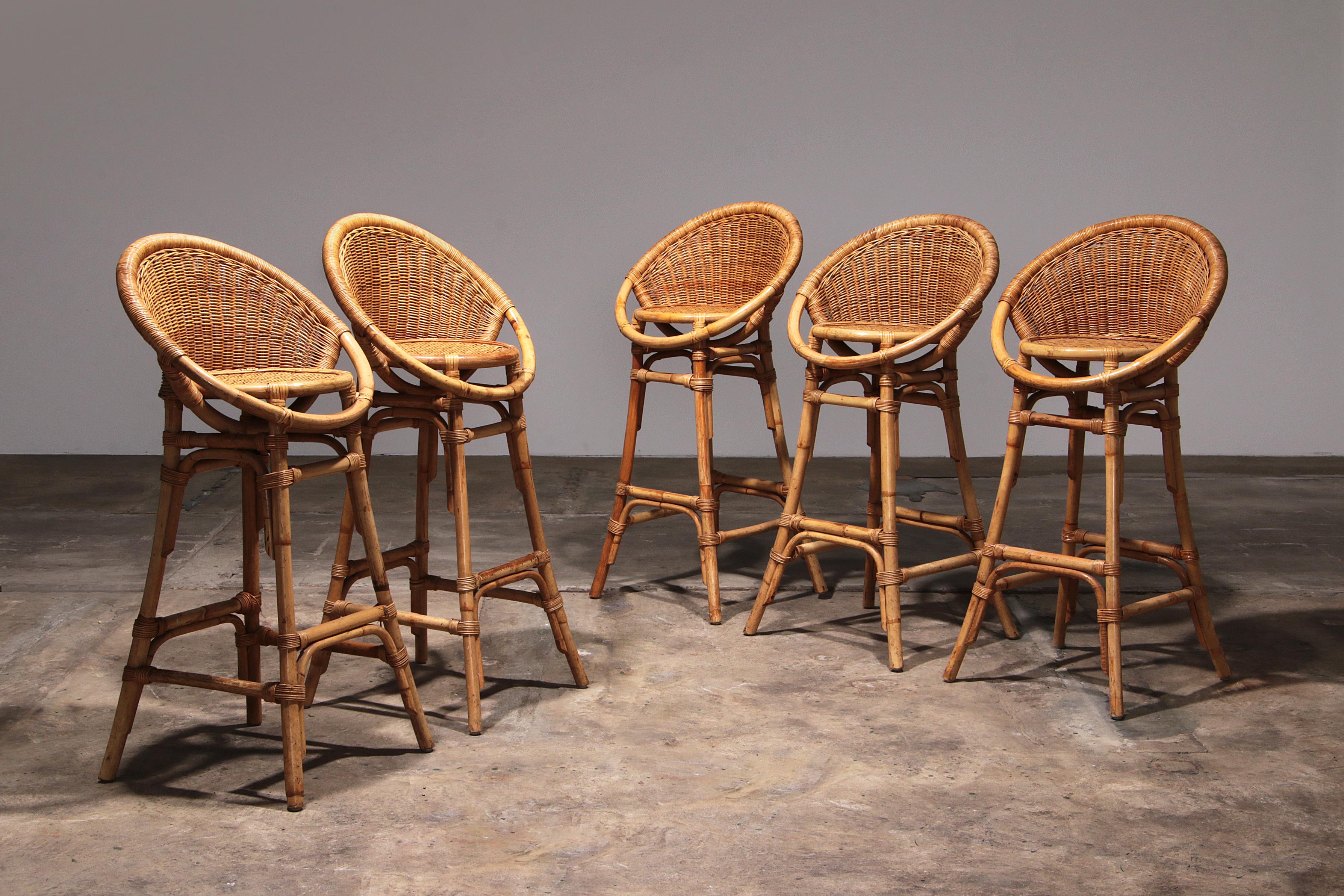 French bar stools in bohemian style with bamboo frame, 1970 For Sale at ...