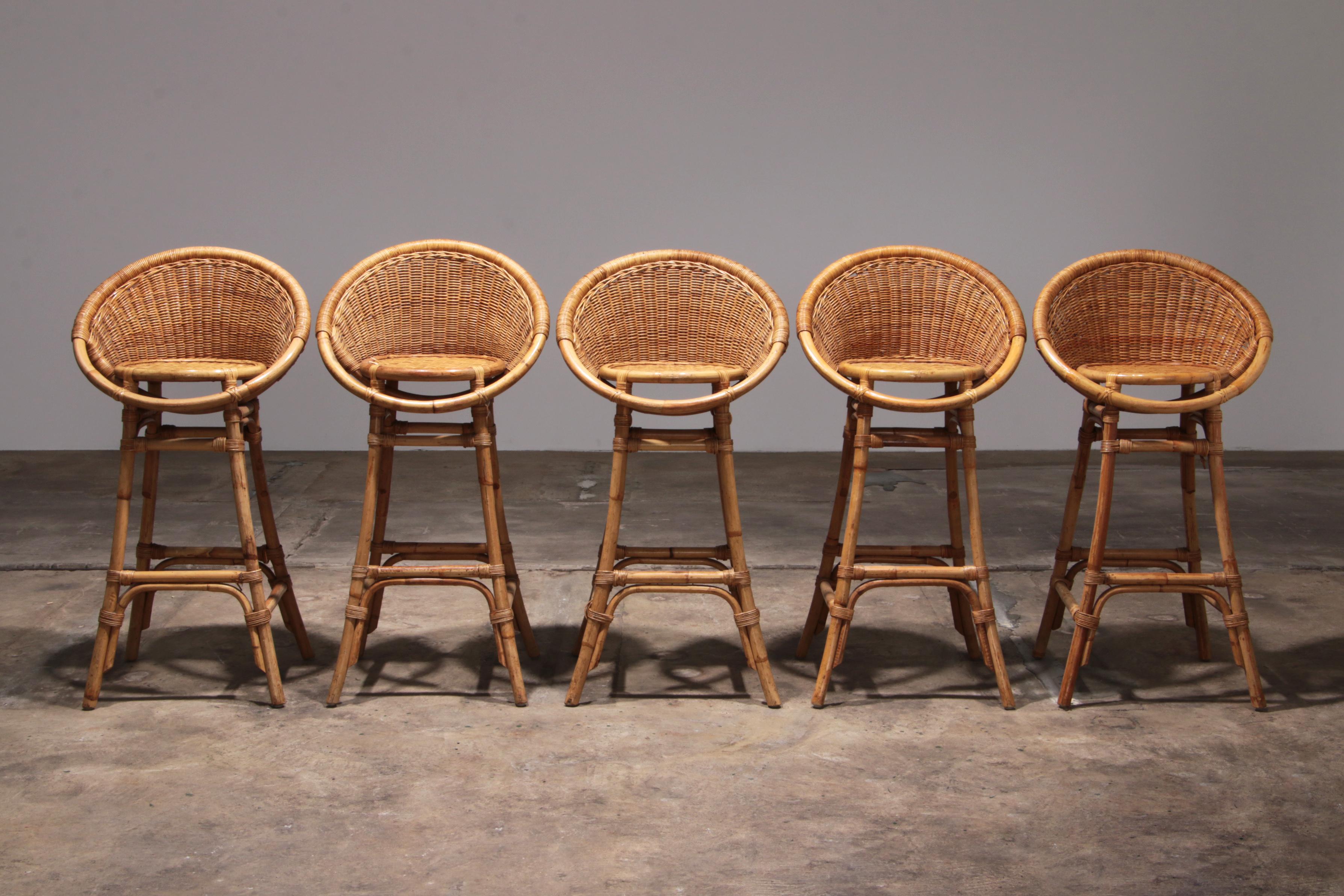 French bar stools in bohemian style with bamboo frame, 1970 For Sale at ...