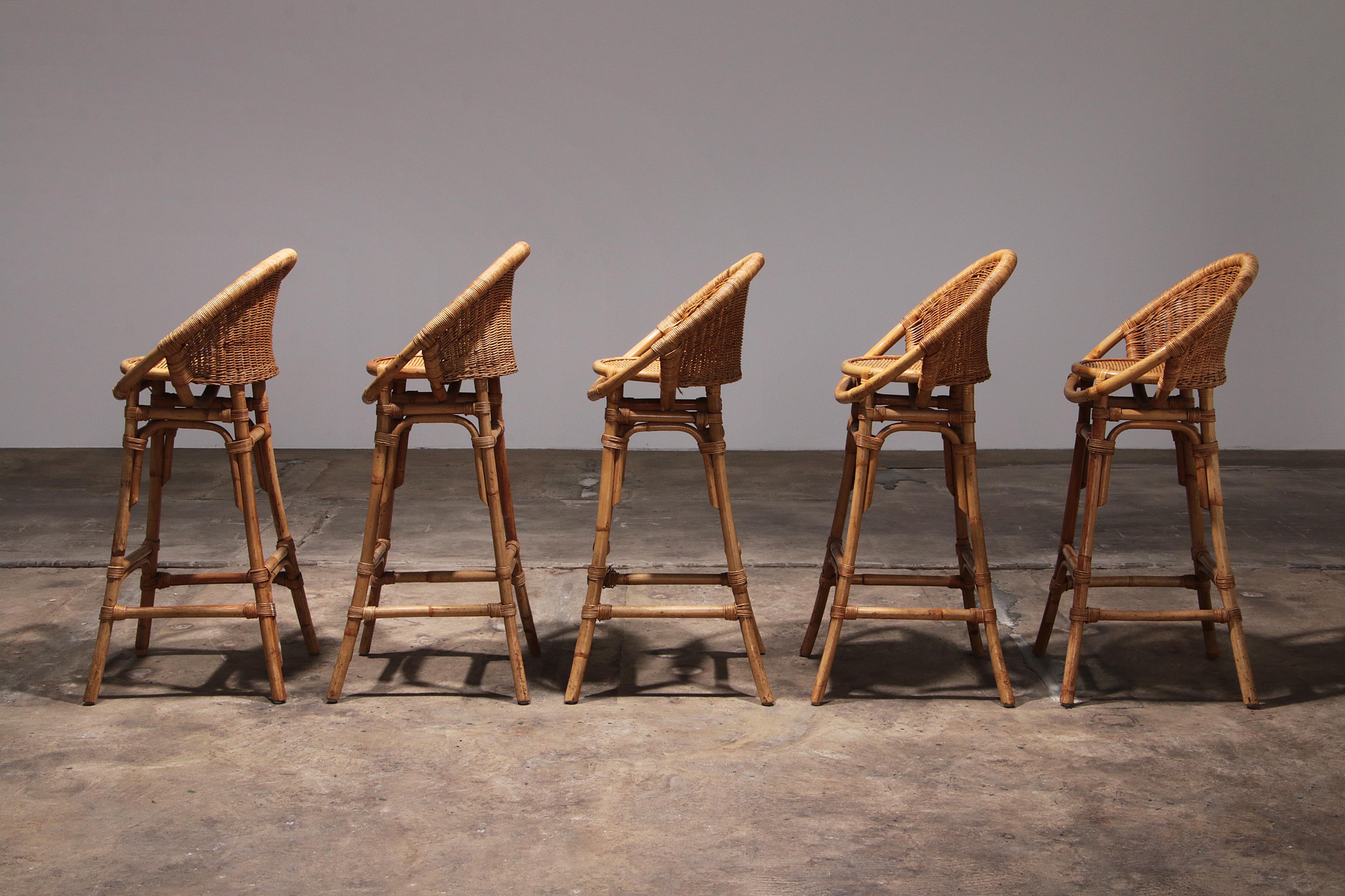 French bar stools in bohemian style with bamboo frame, 1970 For Sale at ...