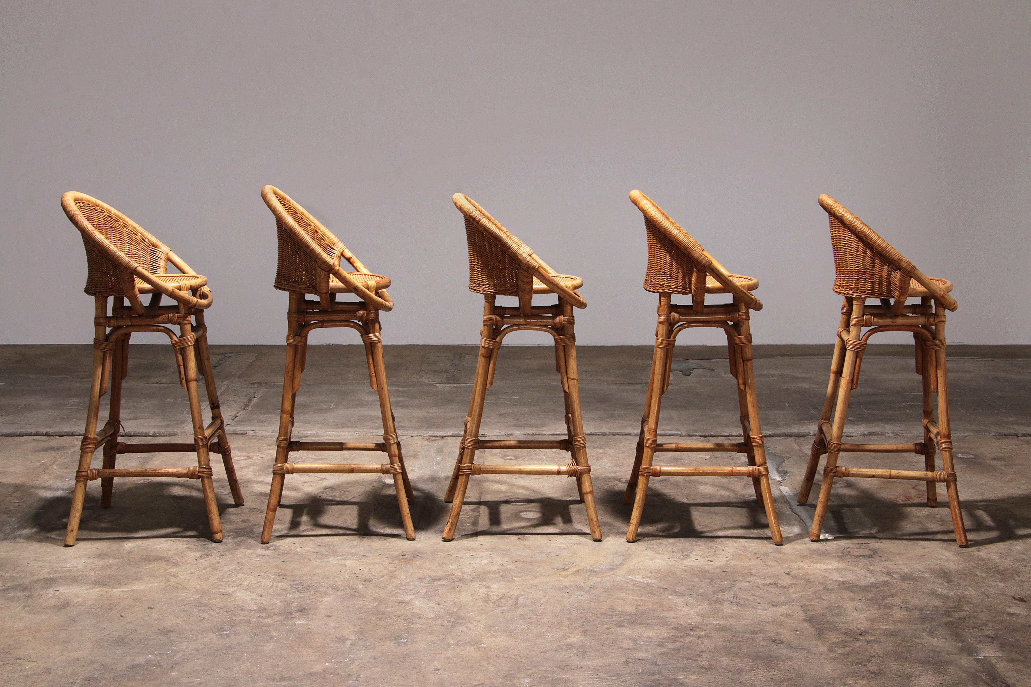 French bar stools in bohemian style with bamboo frame, 1970 For Sale at ...
