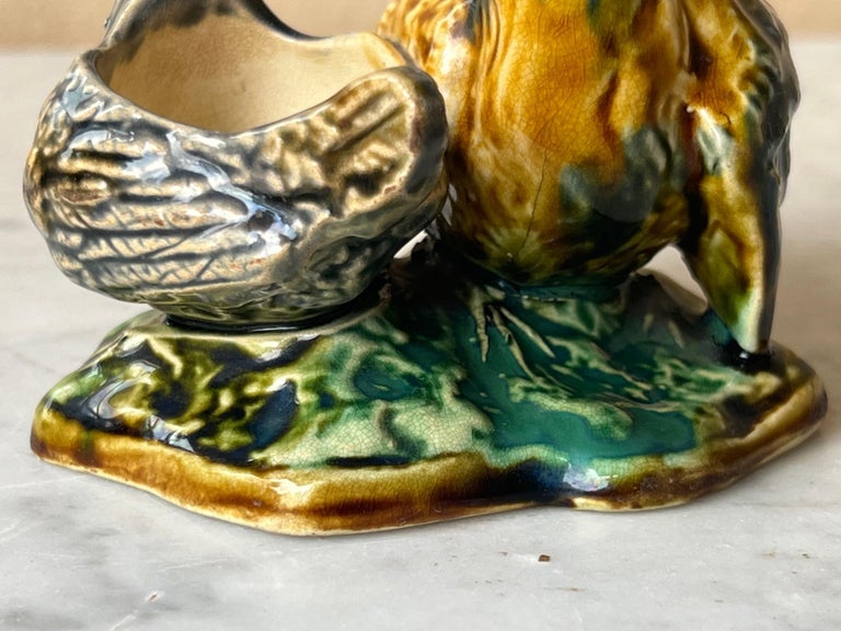 French Barbotine Rooster Salt and Pepper Cellars, circa 1900s For Sale ...