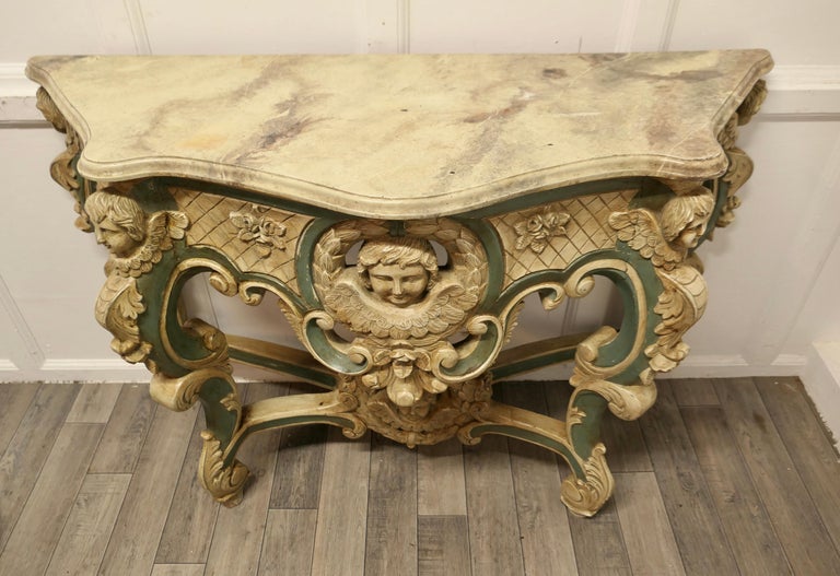 French Baroque Console Table, Carved and Painted with the Faces of ...