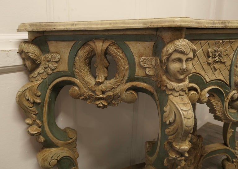 French Baroque Console Table, Carved and Painted with the Faces of ...