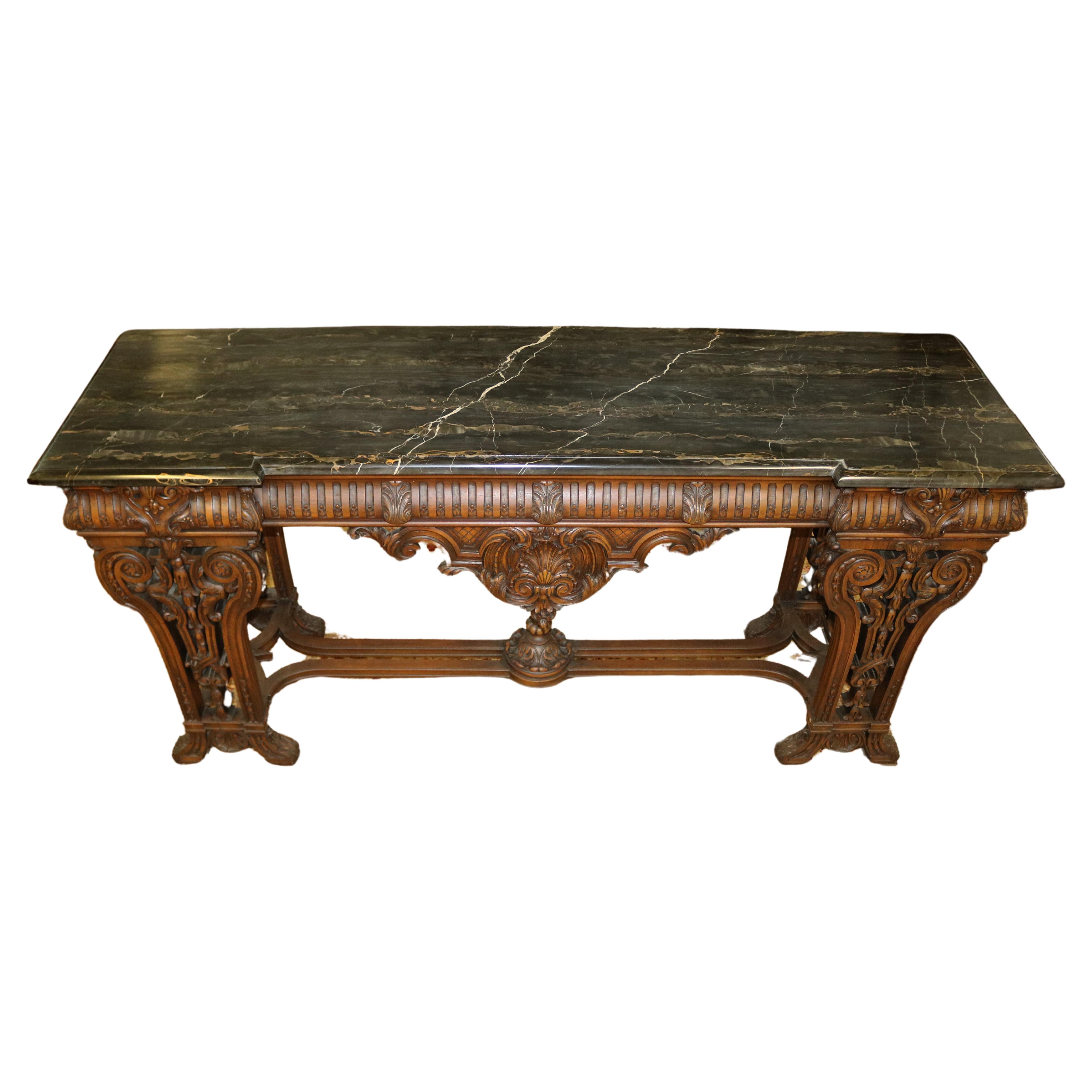 French Baroque Revival Walnut Black Marble Top Sideboard Circa 1920 For ...