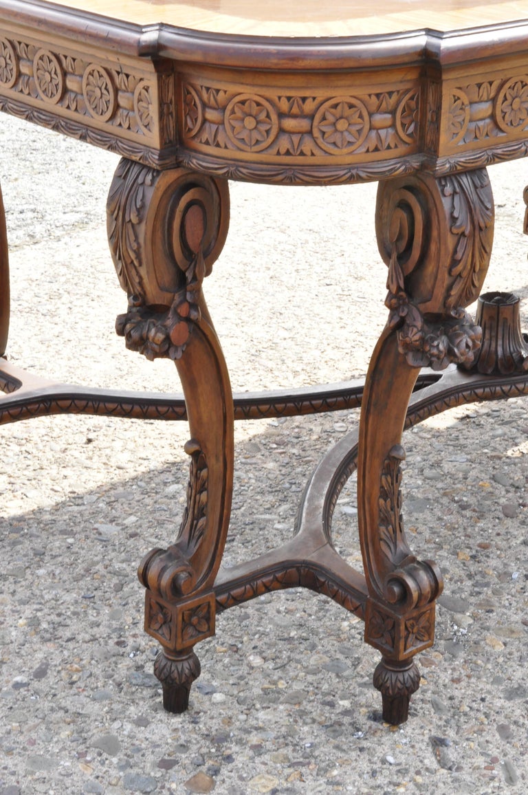 French Baroque Style Banded and Inlaid Walnut Dining Room Table with 2 ...