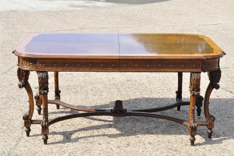 French Baroque Style Banded and Inlaid Walnut Dining Room Table with 2 ...