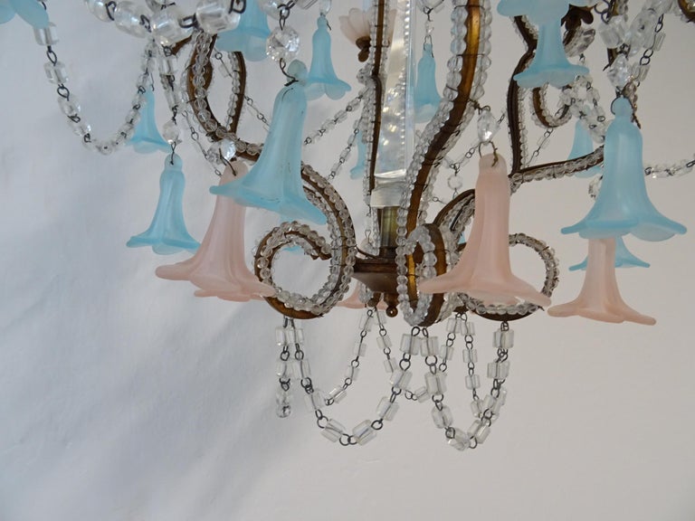 French Beaded Pink and Blue Bells Opaline Murano Chandelier with Spear ...