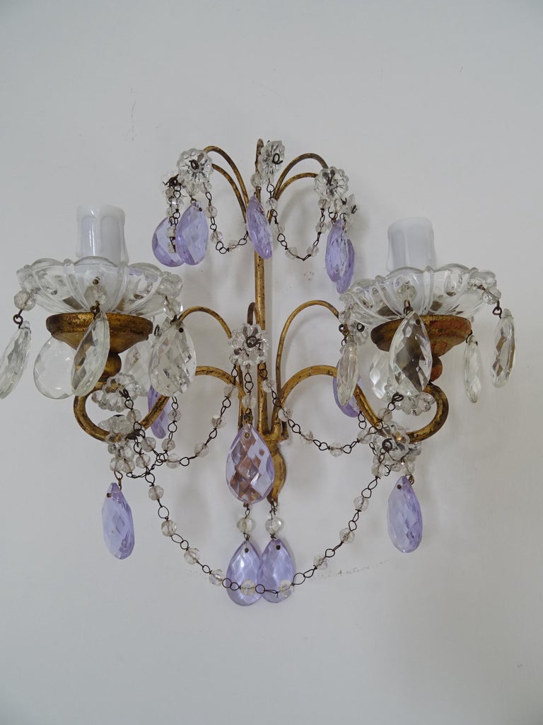 French Beaded Purple Lavender Prisms Crystal Sconces, 1900 For Sale at ...