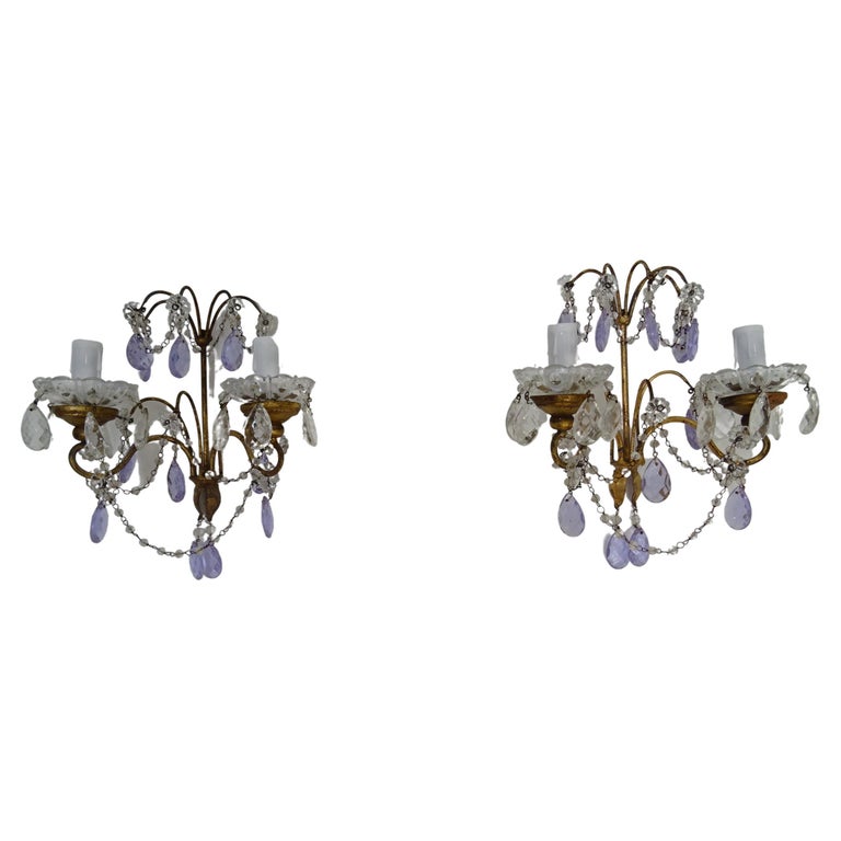 French Beaded Purple Lavender Prisms Crystal Sconces, 1900 For Sale at ...