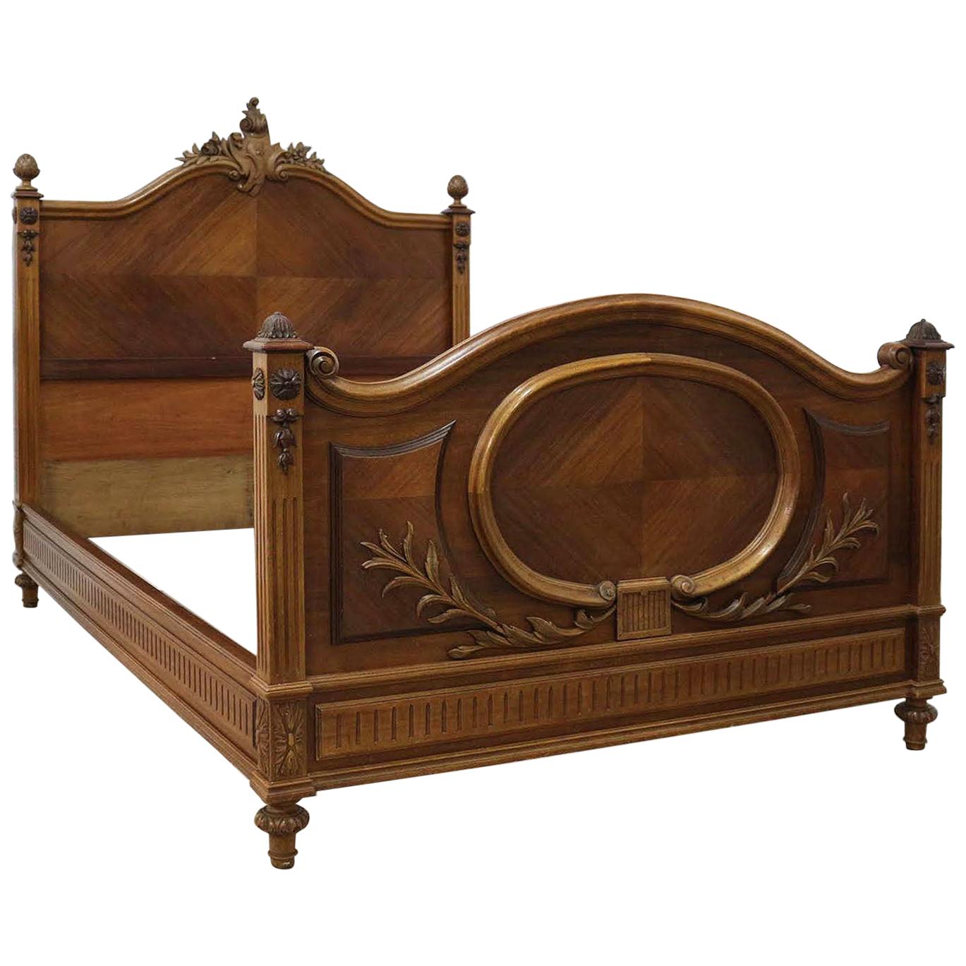 French Bed US Double 19th Century Louis XVI Carved Walnut at 1stDibs