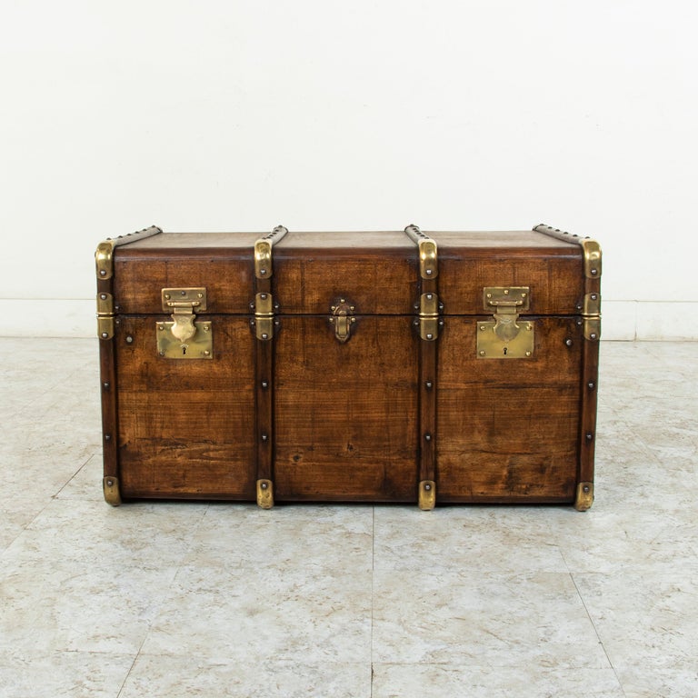 French Beechwood Trunk with Runners Brass Detailing and Leather Handles ...