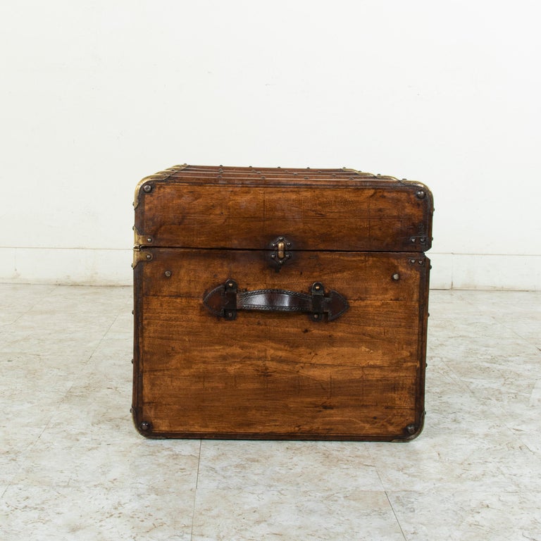French Beechwood Trunk with Runners Brass Detailing and Leather Handles ...