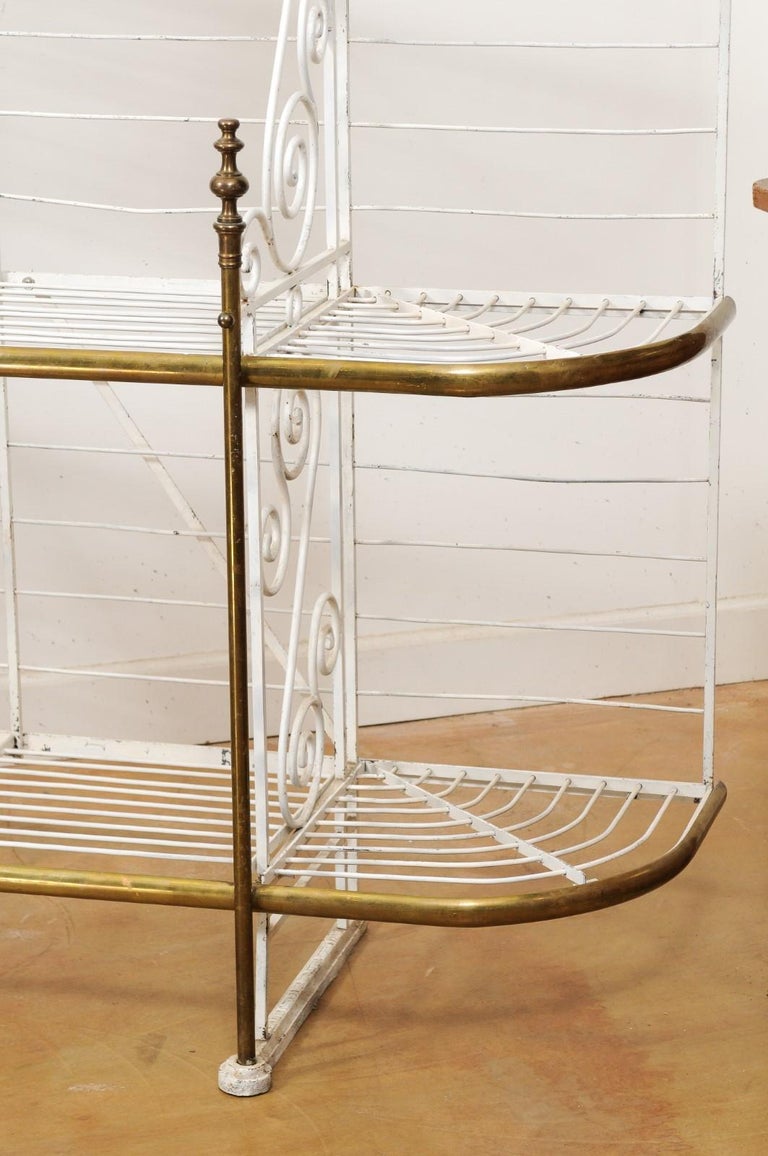 French Belle Époque 1890s White Painted Metal Baker’s Rack with Brass ...