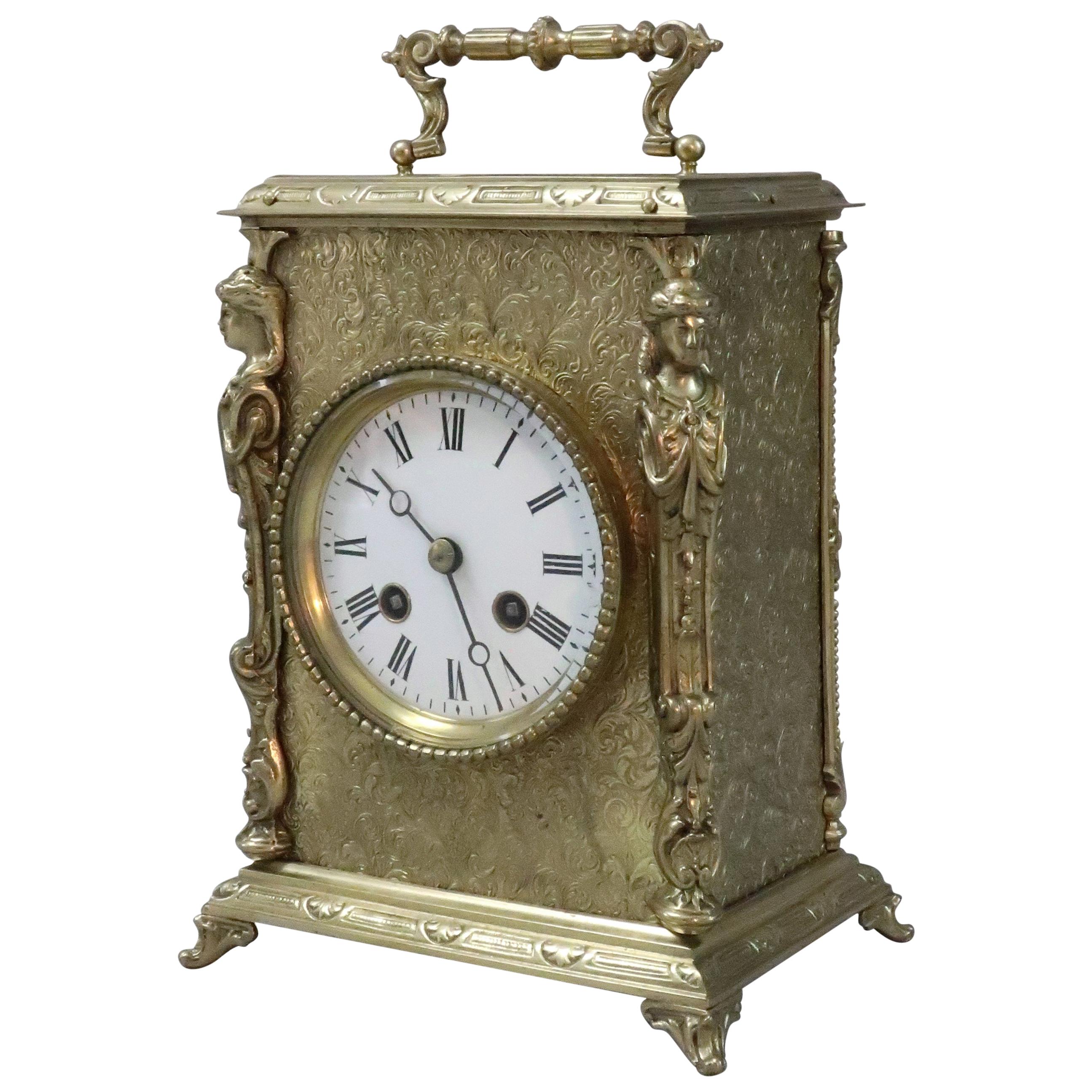 French Belle Époque Decorative Brass Mantel Clock by Japy Freres For ...