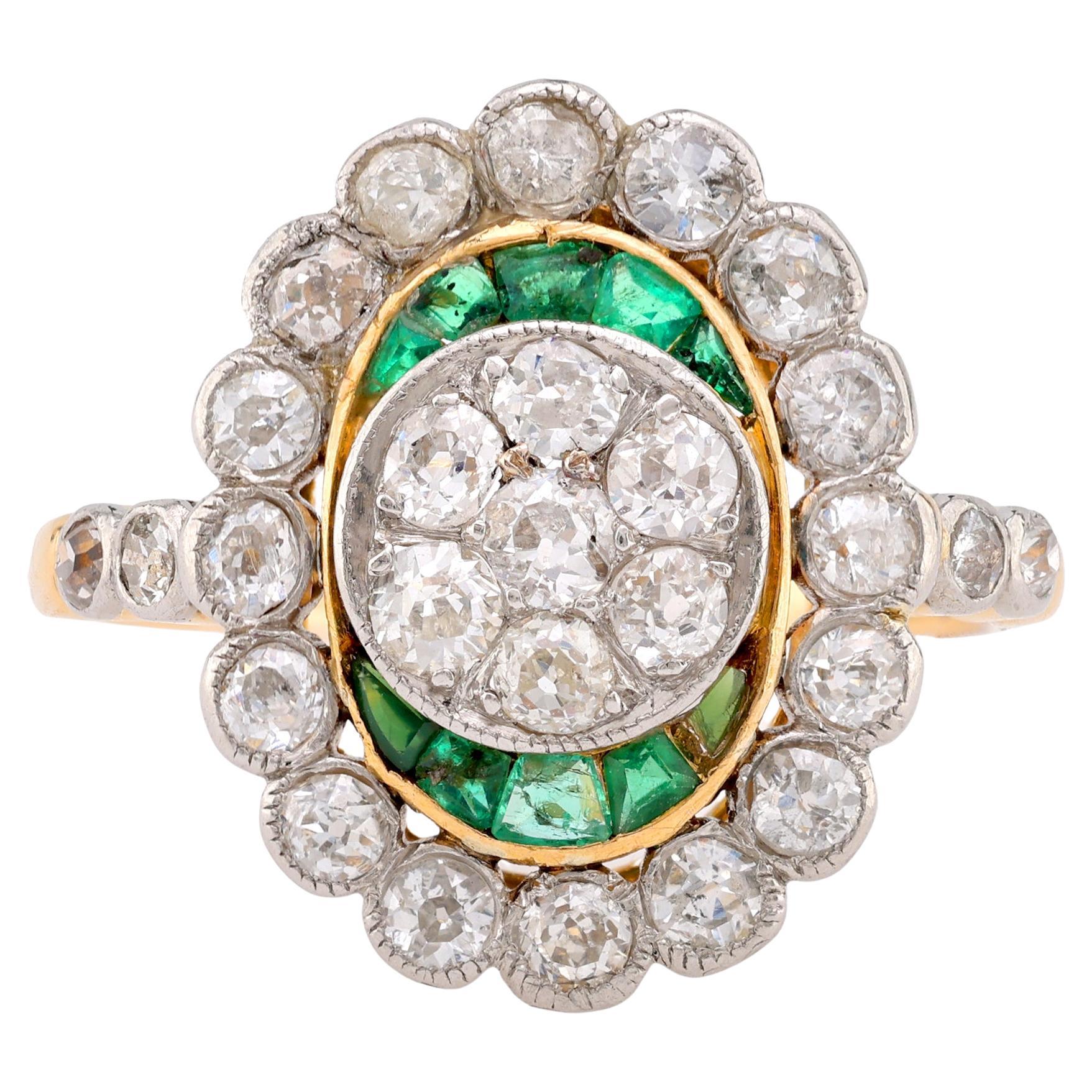 Belle Époque French Diamond 18k Yellow Gold Swirl Ring For Sale at 1stDibs