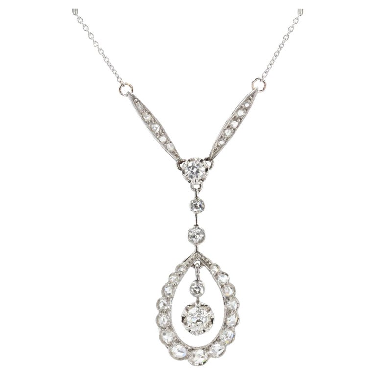 French Belle Epoque Diamonds 18 Karat White Gold Platinum Necklace For Sale at 1stDibs