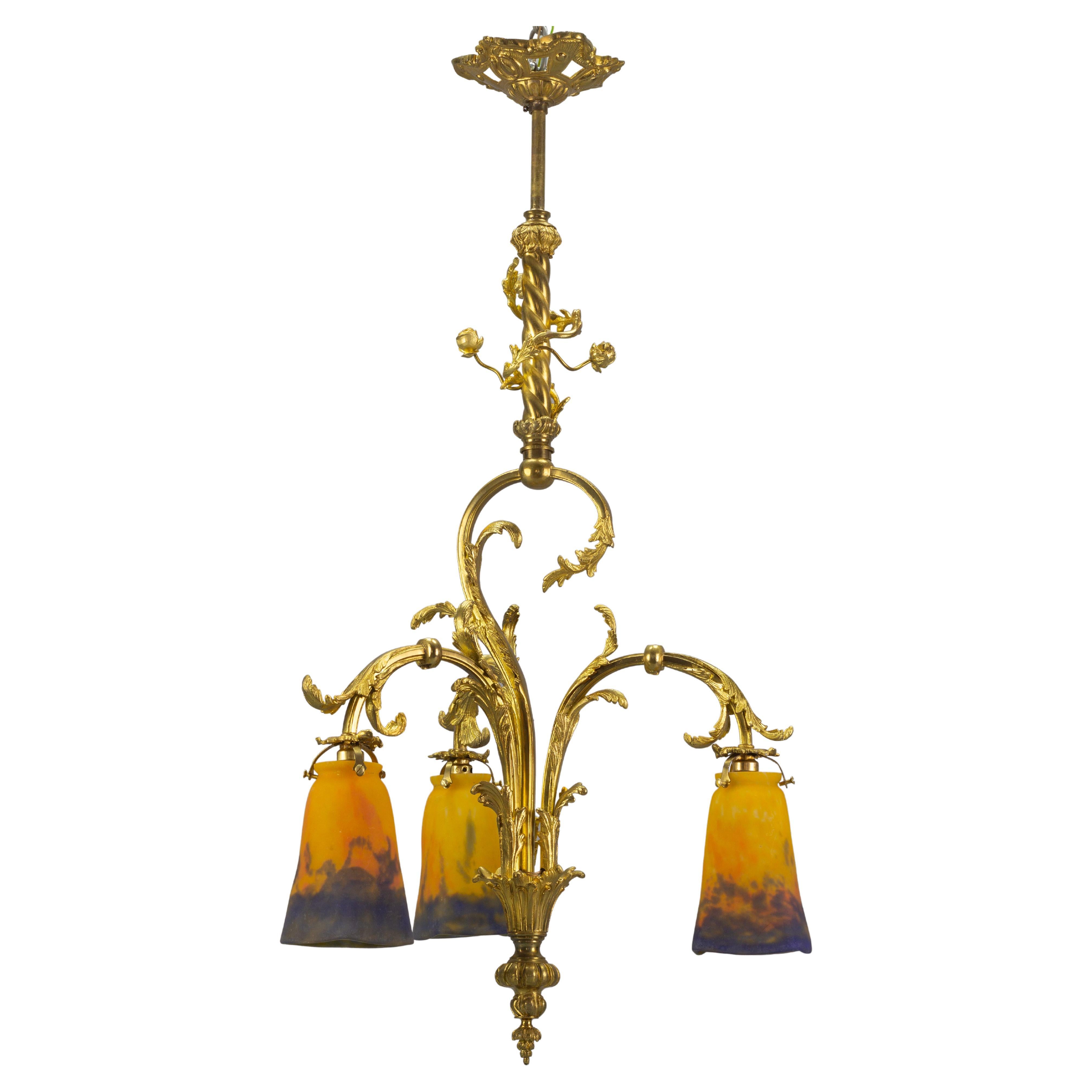 Beautiful French Fixture with Muller Freres Shade For Sale at 1stDibs