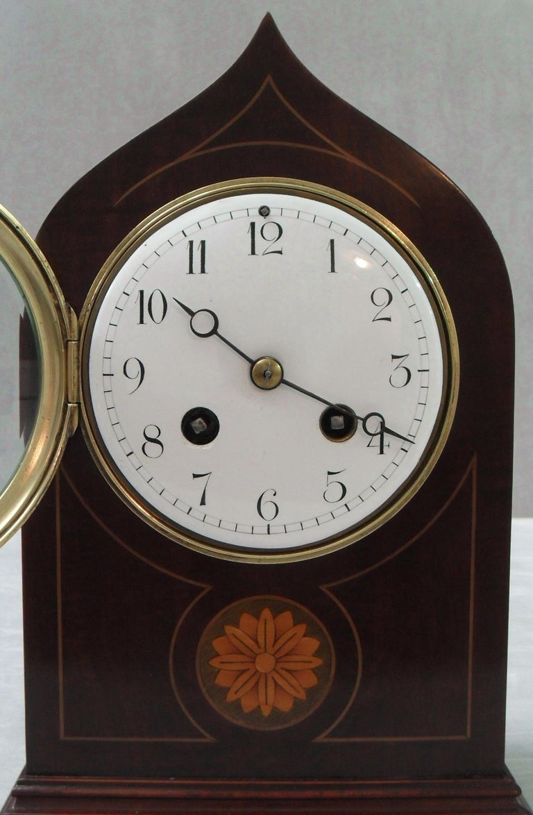 French Belle Epoque Mahogany Inlaid Mantel Clock by Samuel Marti For ...