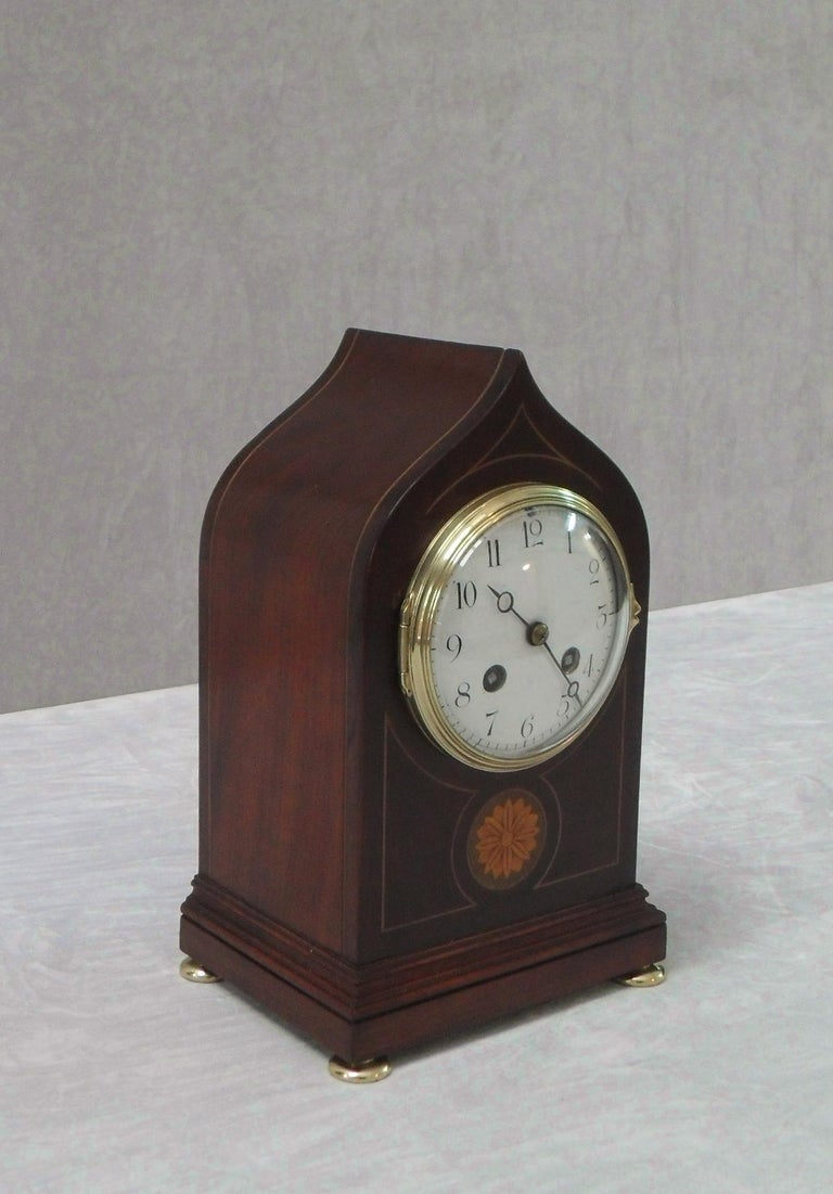 French Belle Epoque Mahogany Inlaid Mantel Clock by Samuel Marti For ...