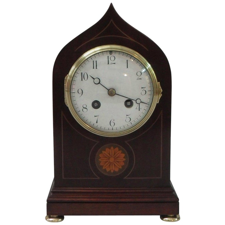 French Belle Epoque Mahogany Inlaid Mantel Clock by Samuel Marti For ...
