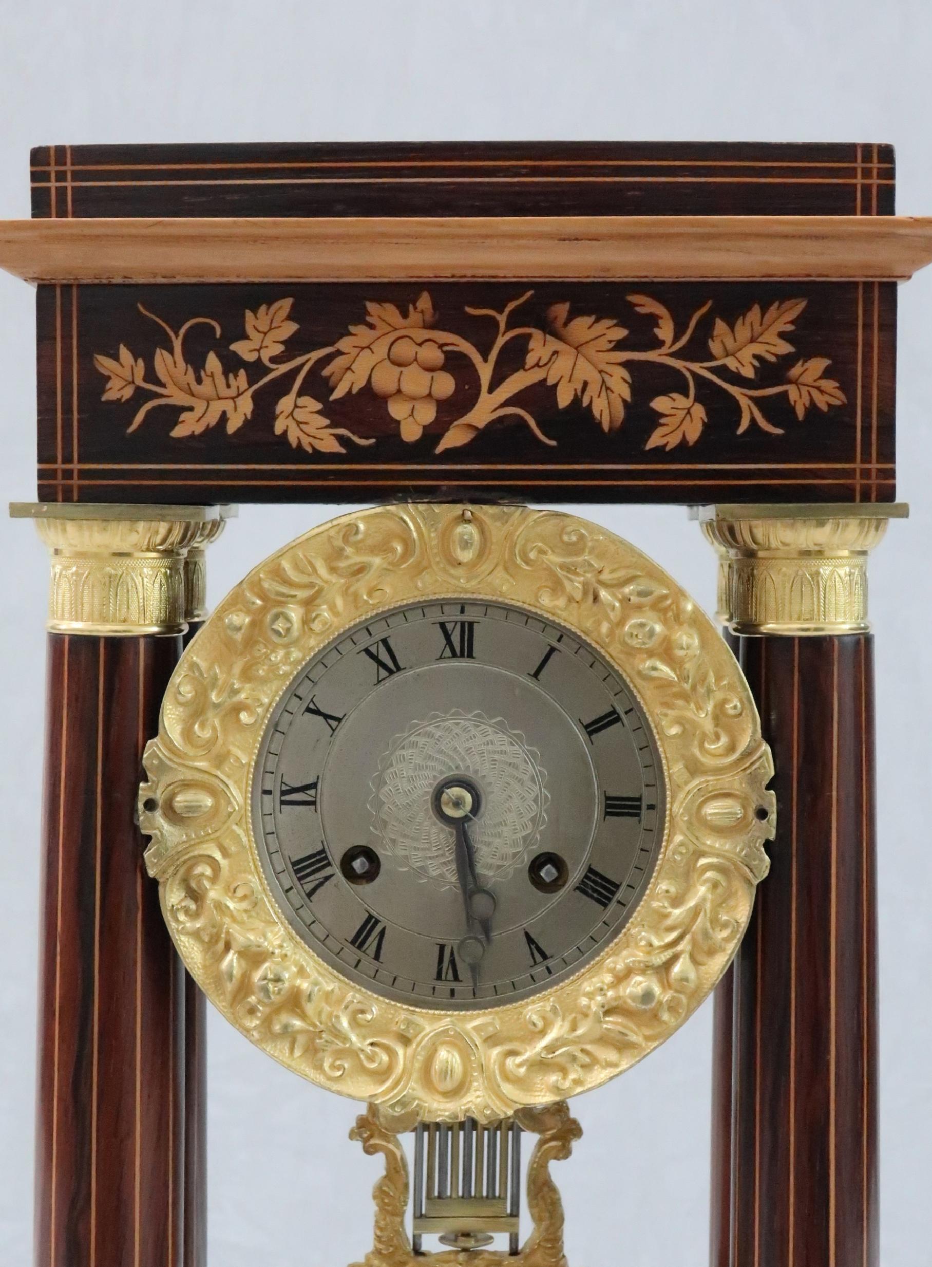 French Belle Époque Rosewood and Satinwood Portico Mantel Clock For ...