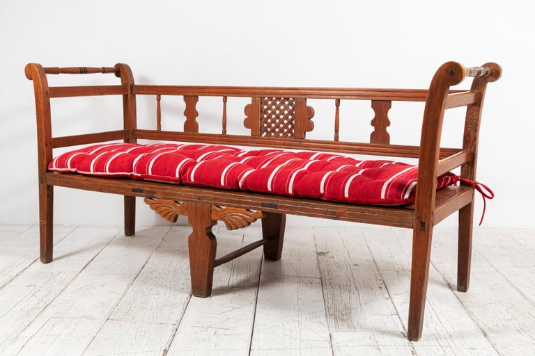 French Bench with Carved Wooden Details at 1stDibs