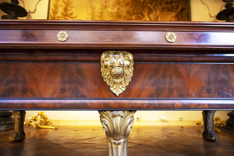 French Billiard Table with Lion Heads in Mahogany Veneer and Bronze ...