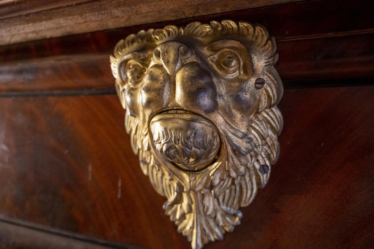 French Billiard Table with Lion Heads in Mahogany Veneer and Bronze ...
