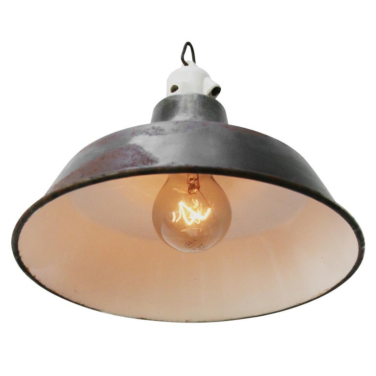 French Black Enamel Vintage Industrial Porcelain Pendant Light For Sale ...
