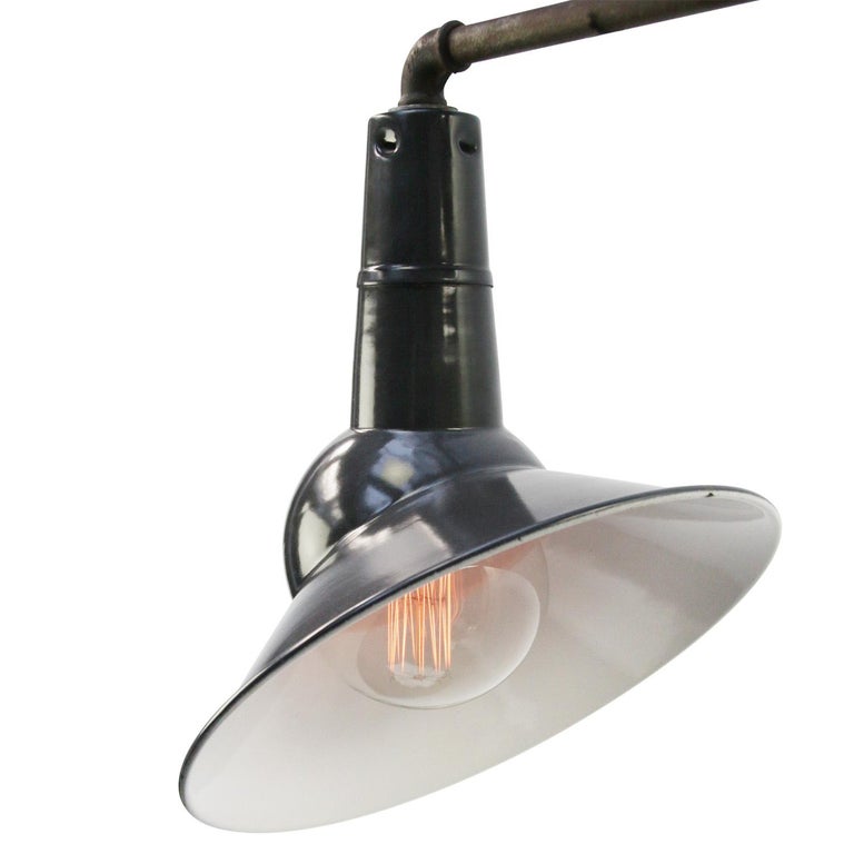 French Black Enamel Vintage Industrial Scone Wall Light For Sale at 1stDibs
