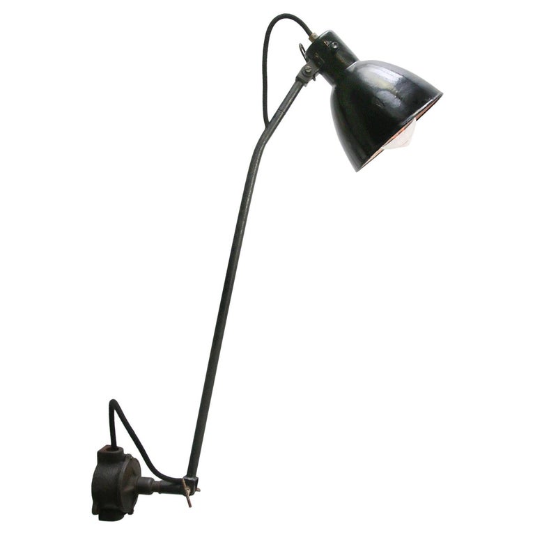 French Black Enamel Vintage Industrial Wall Scone Work Light For Sale ...