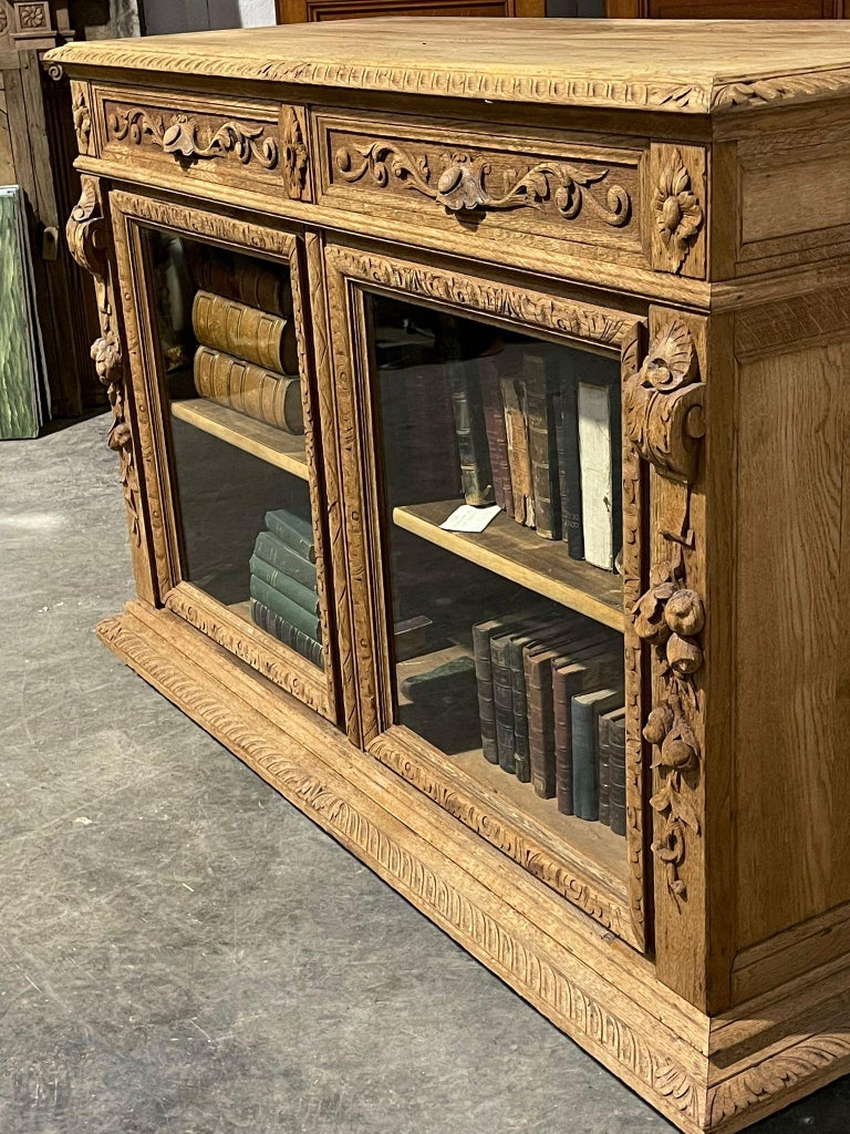 French, Bleached Oak Carved Bookcase or Cabinet For Sale at 1stDibs