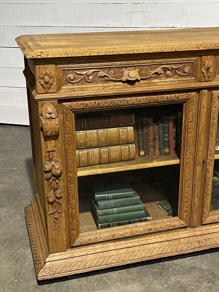 French, Bleached Oak Carved Bookcase or Cabinet For Sale at 1stDibs