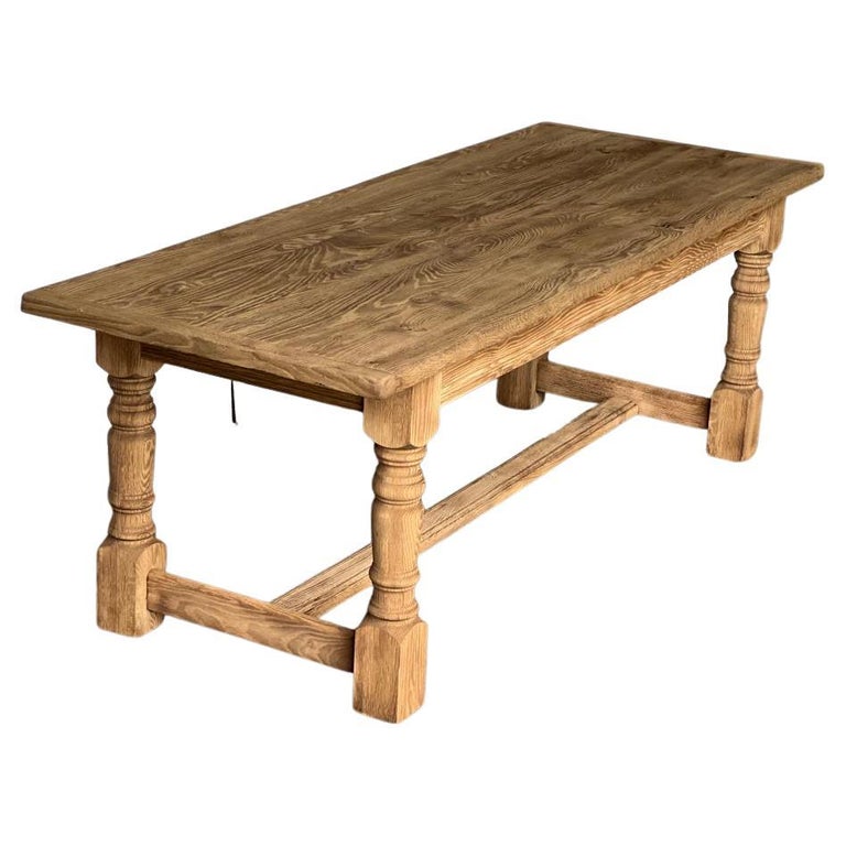 French Bleached Oak Farmhouse Dining Table For Sale at 1stDibs