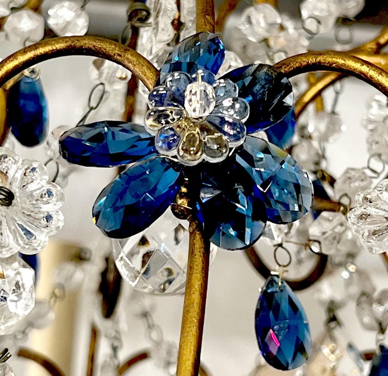 French Blue Beaded Chandelier For Sale at 1stDibs