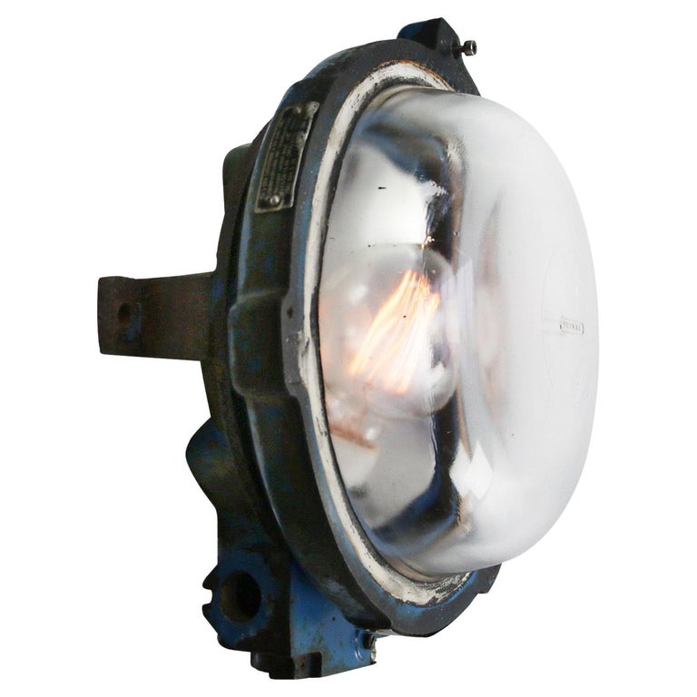 French Blue Cast Iron Vintage Industrial Wall Lamp Scone by Mapelec ...