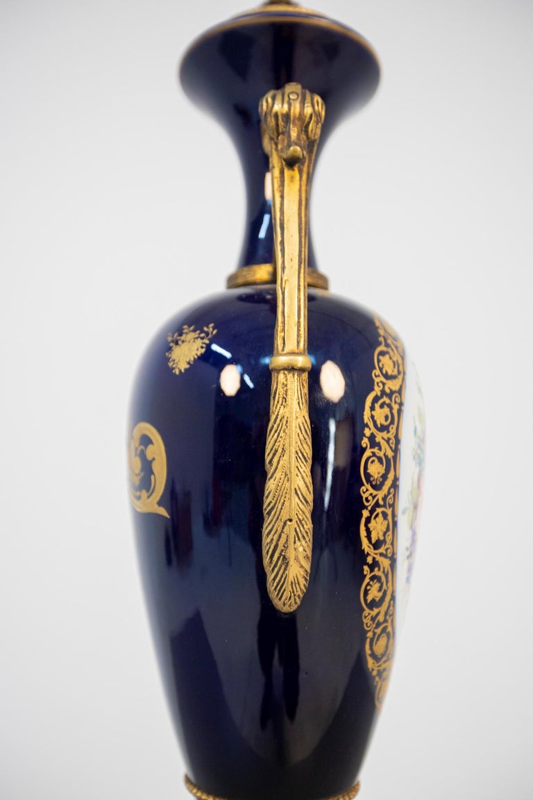 French Blue Ceramic Decorative Vases with Floral Motifs For Sale at 1stDibs