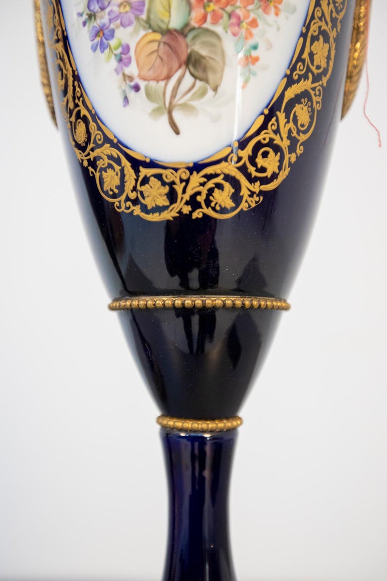 French Blue Ceramic Decorative Vases with Floral Motifs For Sale at 1stDibs