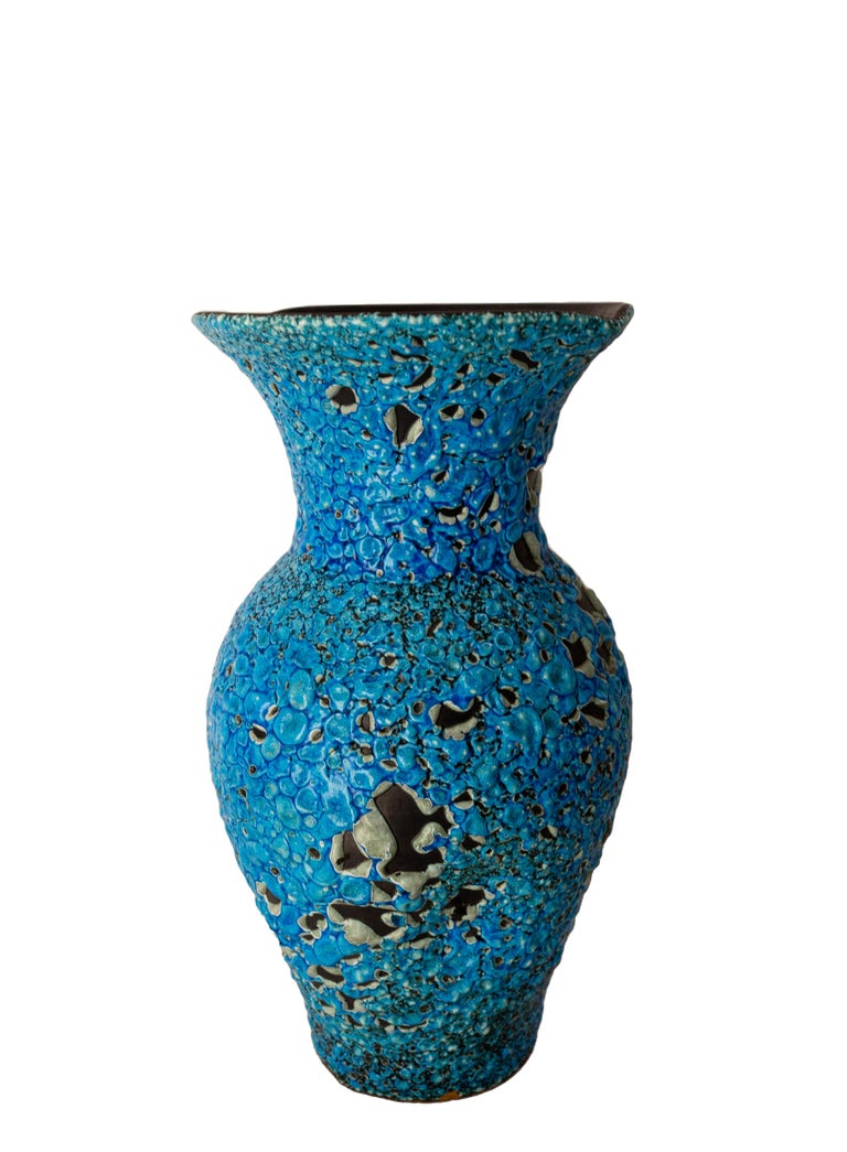 French Blue "Emaux Des Glaciers Cyclope" Vase Annecy Manufactures Mid ...