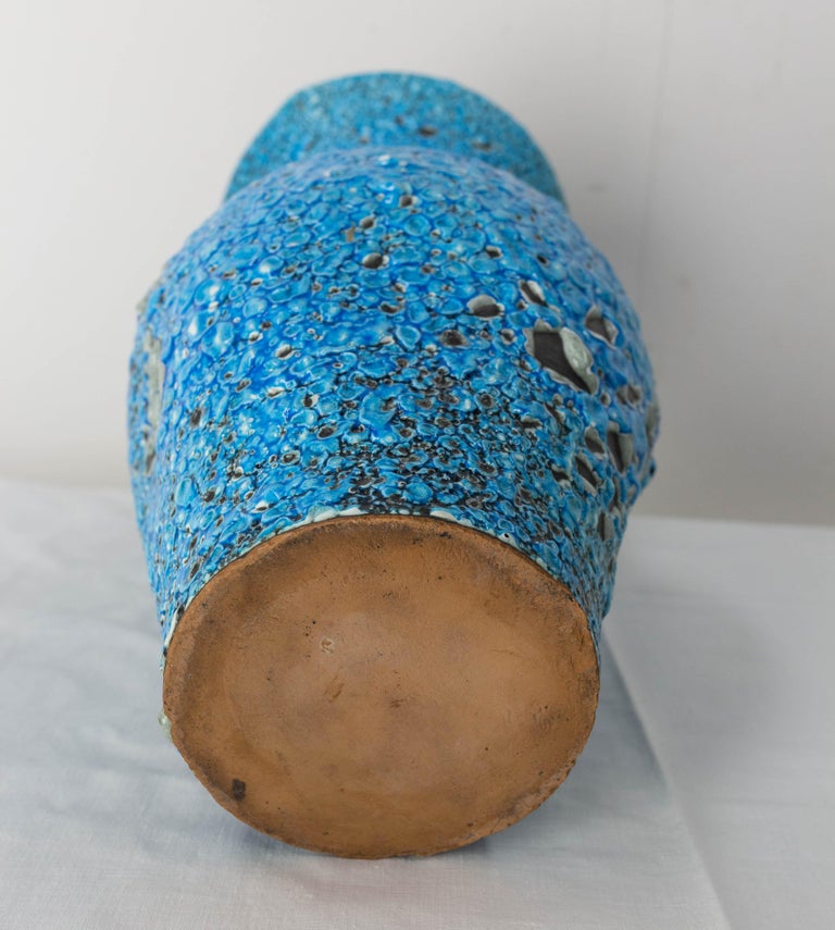 French Blue "Emaux Des Glaciers Cyclope" Vase Annecy Manufactures Mid ...